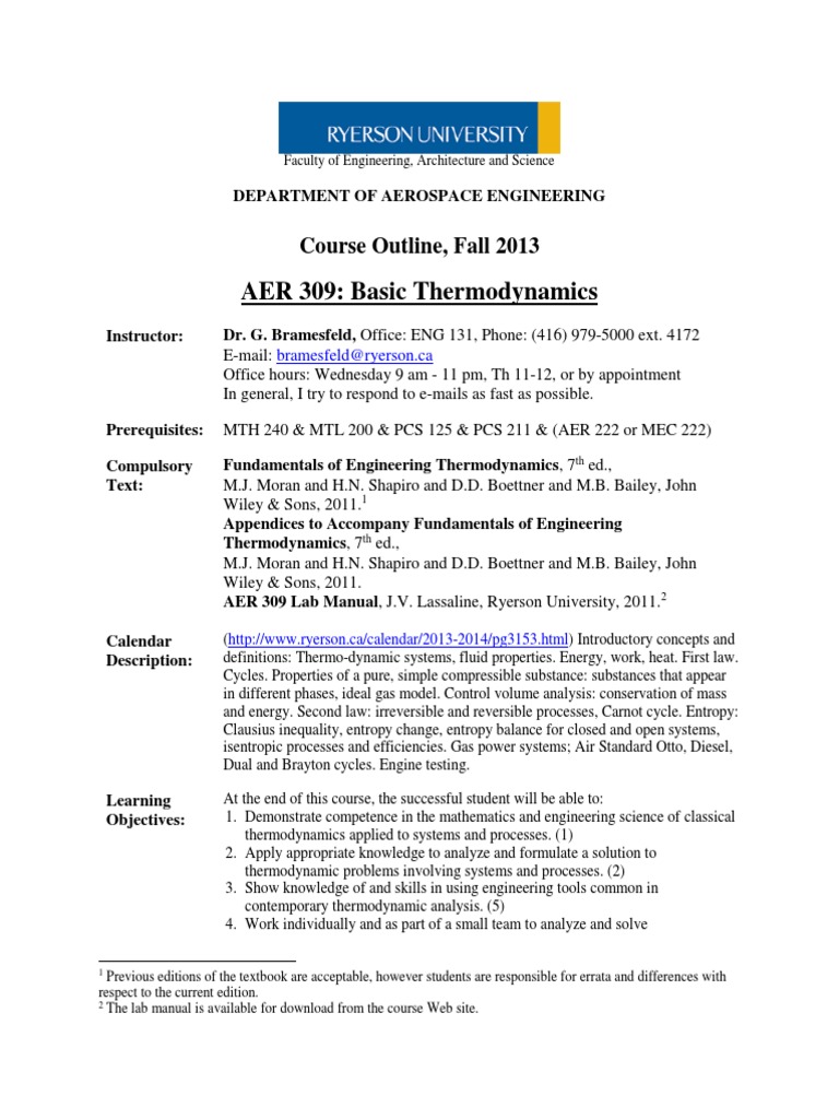 AER 309 Course Outline PDF | PDF | Entropy | Second Law Of Thermodynamics