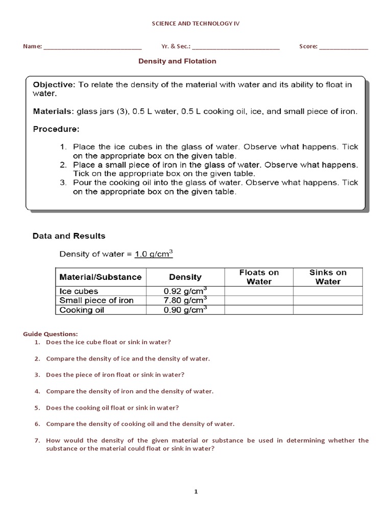 Density and Flotation: Science and Technology Iv | PDF