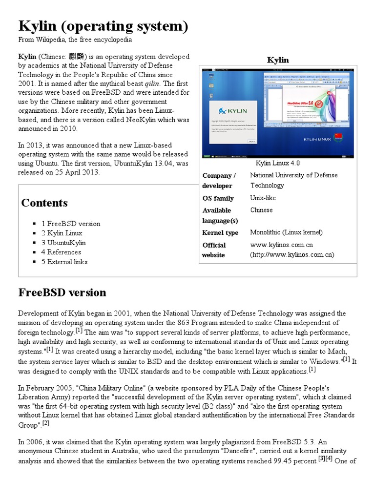 Kylin (Operating System) - Wikipedia, The Free Encyclopedia PDF | PDF Kylin (Operating System) - Wikipedia, The Free Encyclopedia PDF | PDF