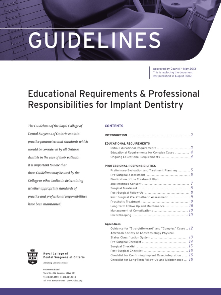 RCDSO Guidelines Implant Dentistry PDF | PDF | Dental Implant ...