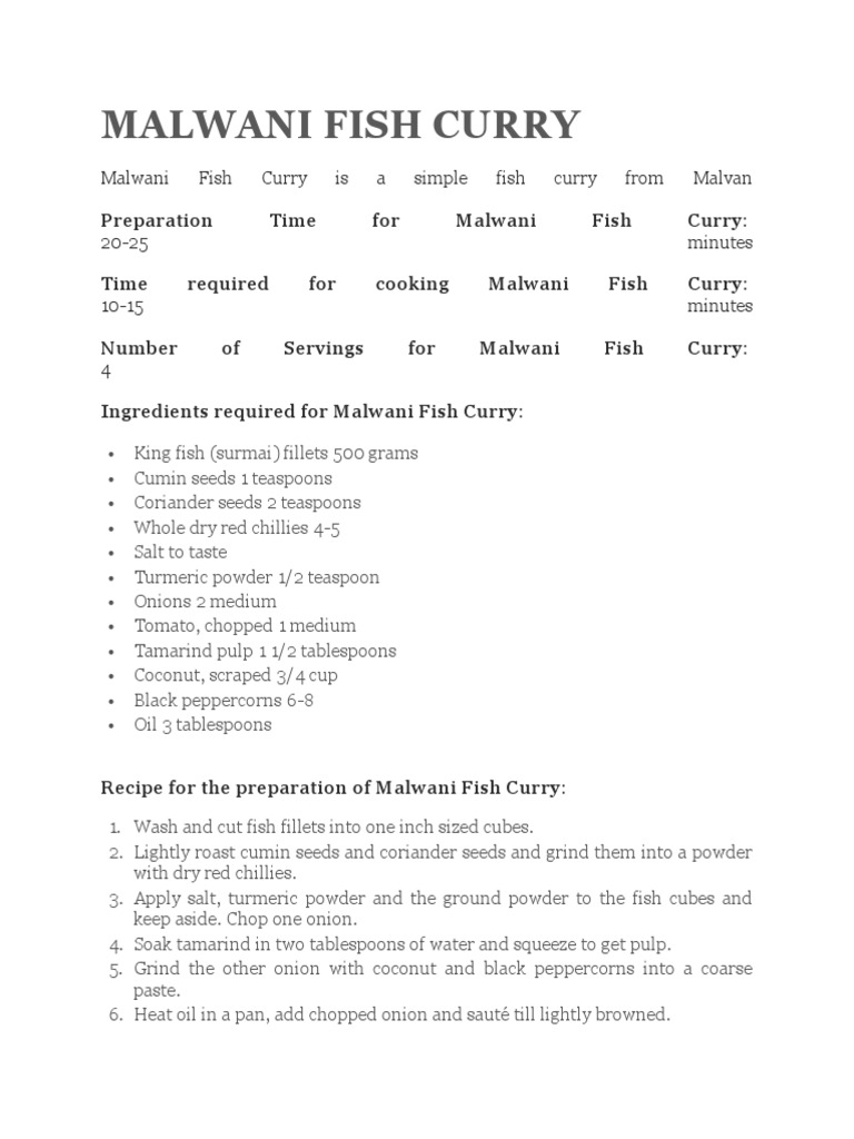 Malwani Fish Curry Is A Simple Fish Curry From Malvan | PDF | Cooking ...