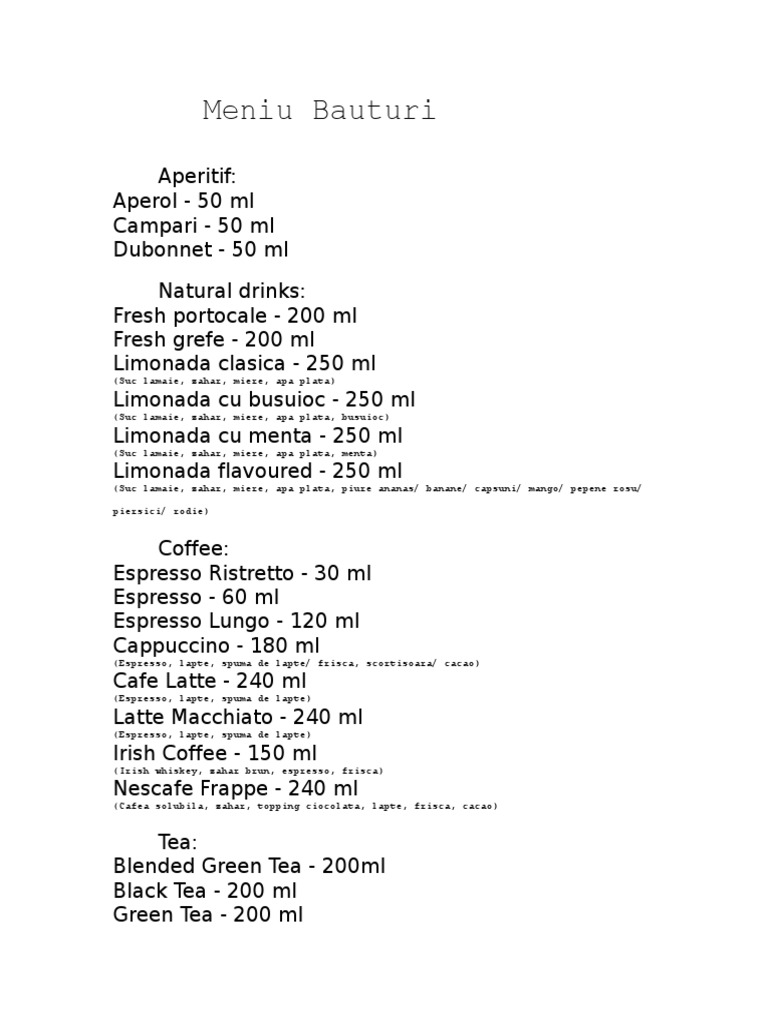 Meniu | PDF | Martini (Cocktail) | Whisky