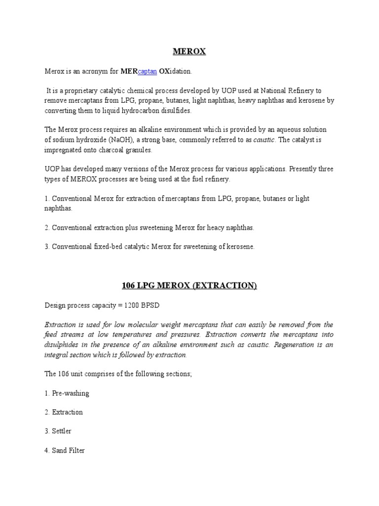 MEROX | PDF | Chemical Process Engineering | Chemical Substances