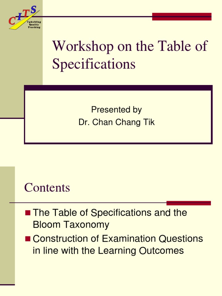 Table of Specifications Workshop Insights | PDF | Question | Validity ...