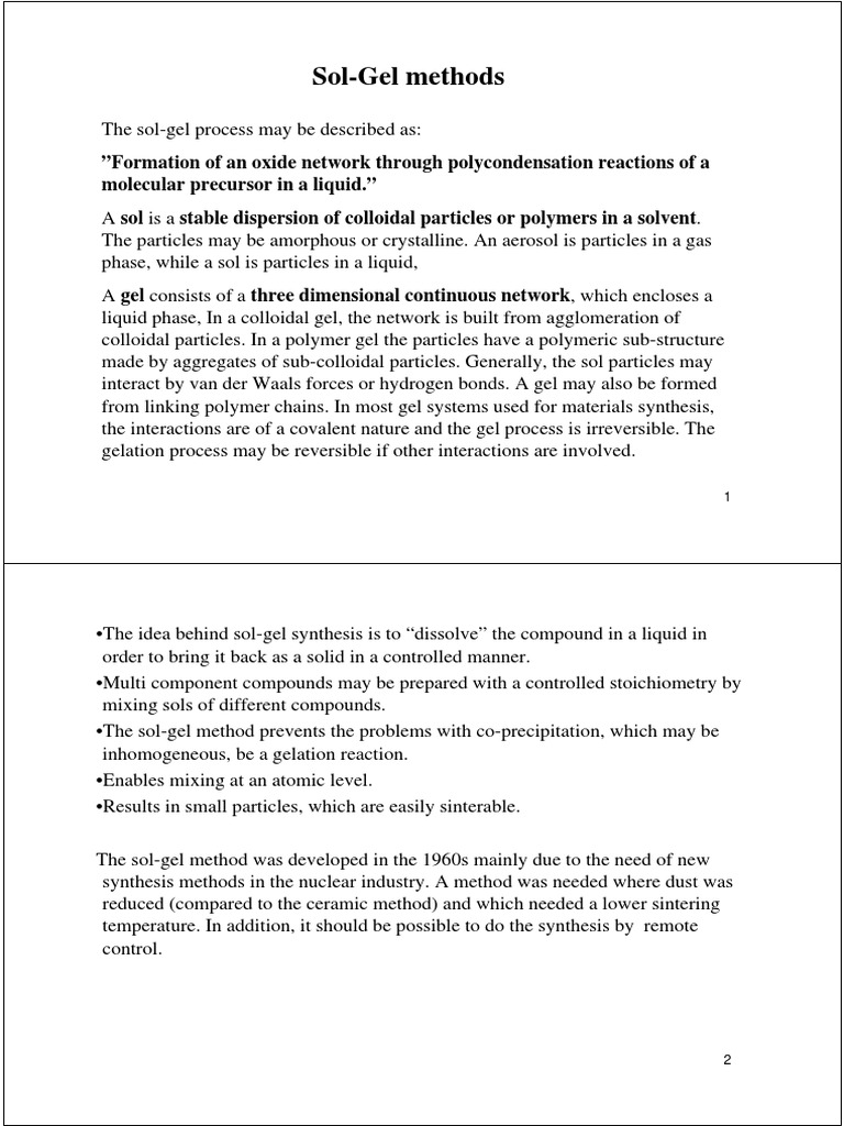Sol-Gel Methods PDF | PDF | Chemical Reactions | Catalysis