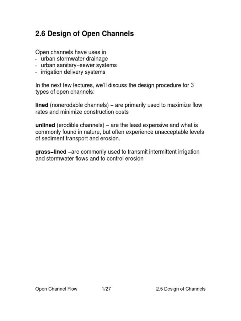 Open Channel Design Procedures | PDF | Sediment | Stress (Mechanics)