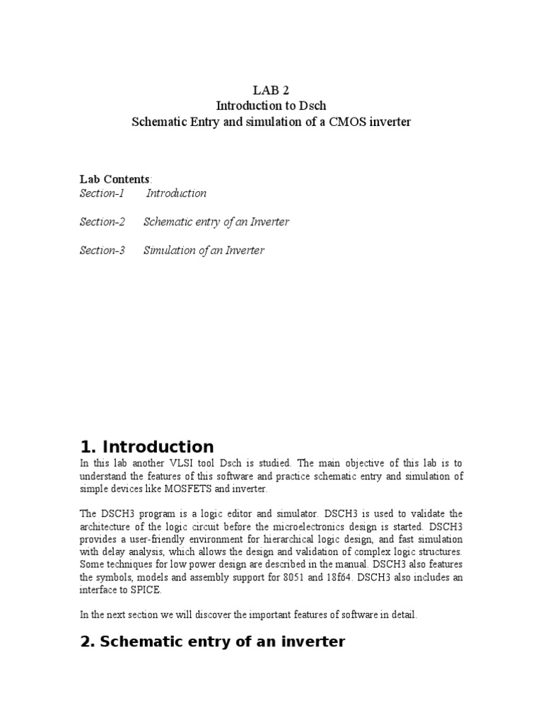 Lab 2 Introduction To DSCH Schematic Entry and Simulation of A CMOS ...
