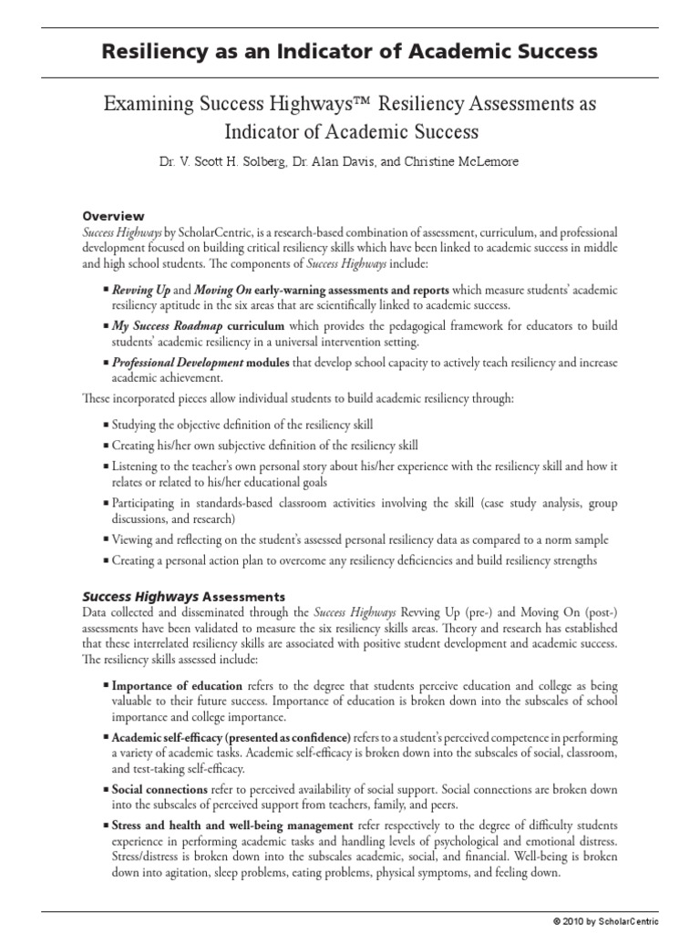 SC - Resiliency - Indicator of Academic Success - WP PDF | PDF ...