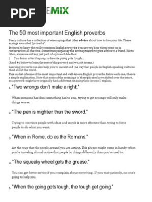 The 50 Most Important English Proverbs The 50 Most Important English