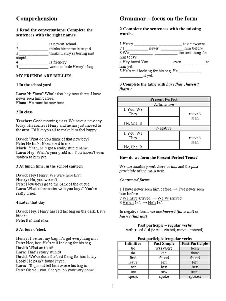 Handout Za Present Perfect | PDF | Perfect (Grammar) | Verb