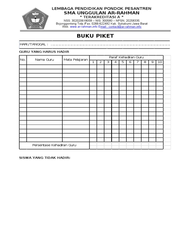 Contoh Format Jurnal Guru Piket – Beinyu.com