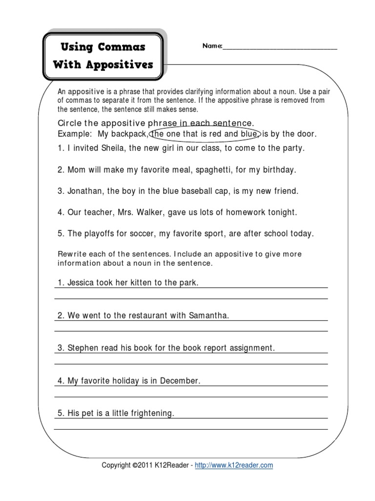 Commas With Appositives | PDF | Homework | Linguistic Morphology