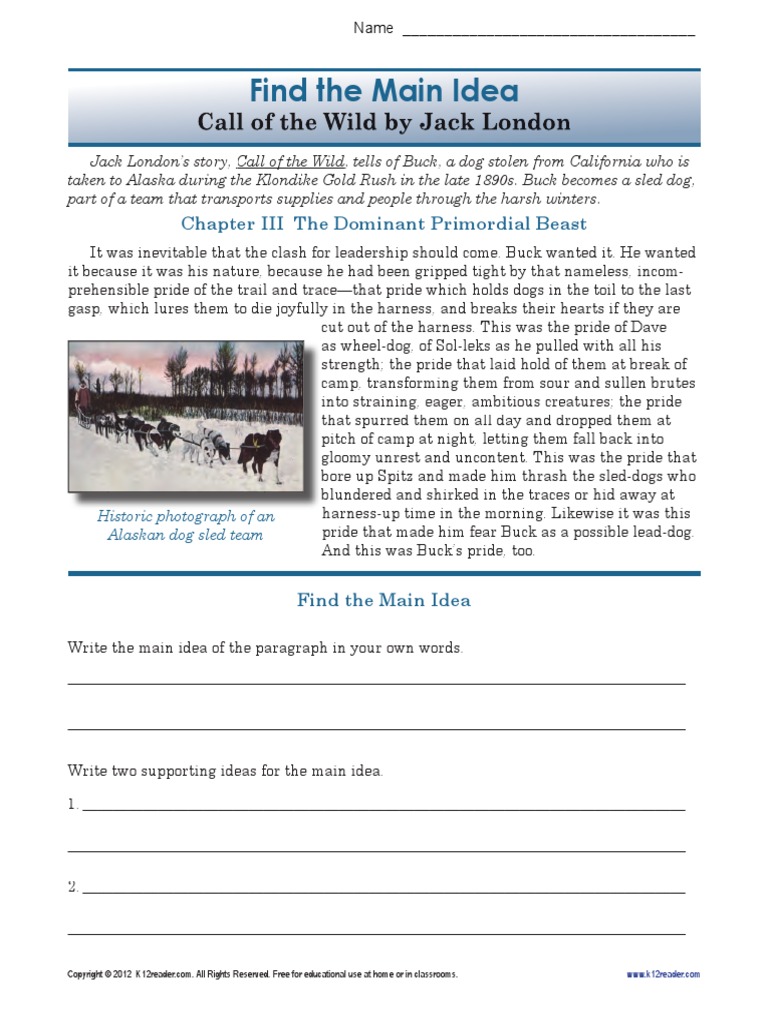 Main Idea - Call of The Wild | PDF | The Call Of The Wild | Subspecies ...