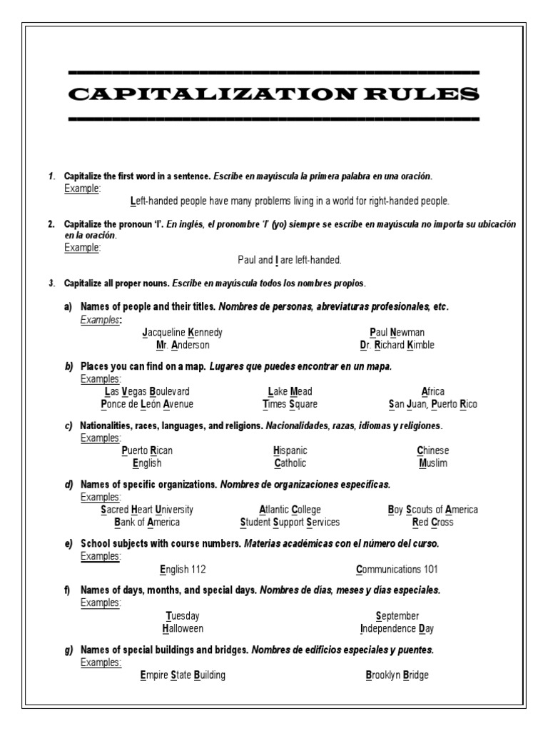 Reglas de Capitalización en Inglés | PDF