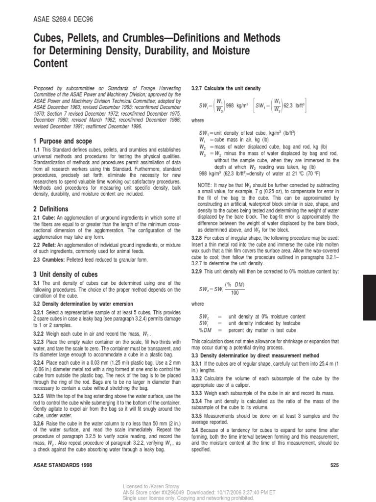 Asae+s269 (2) 4+dec96 PDF | PDF | Density | Kilogram