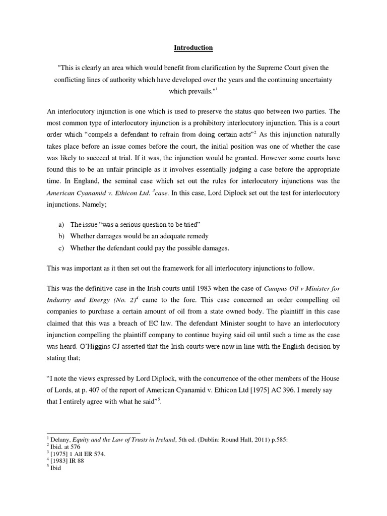 Law Regarding Mandatory Interlocutory Injunctions | PDF | Injunction ...