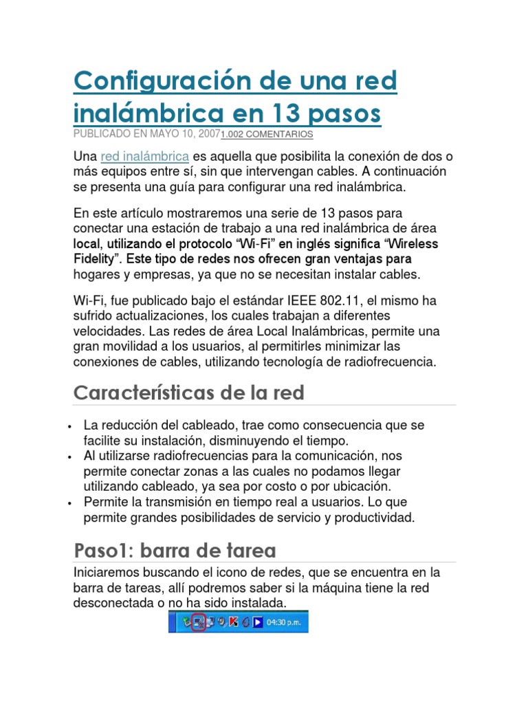 Configuración de Una Red Inalámbrica en 13 Pasos | PDF | Red inalámbrica | Wifi