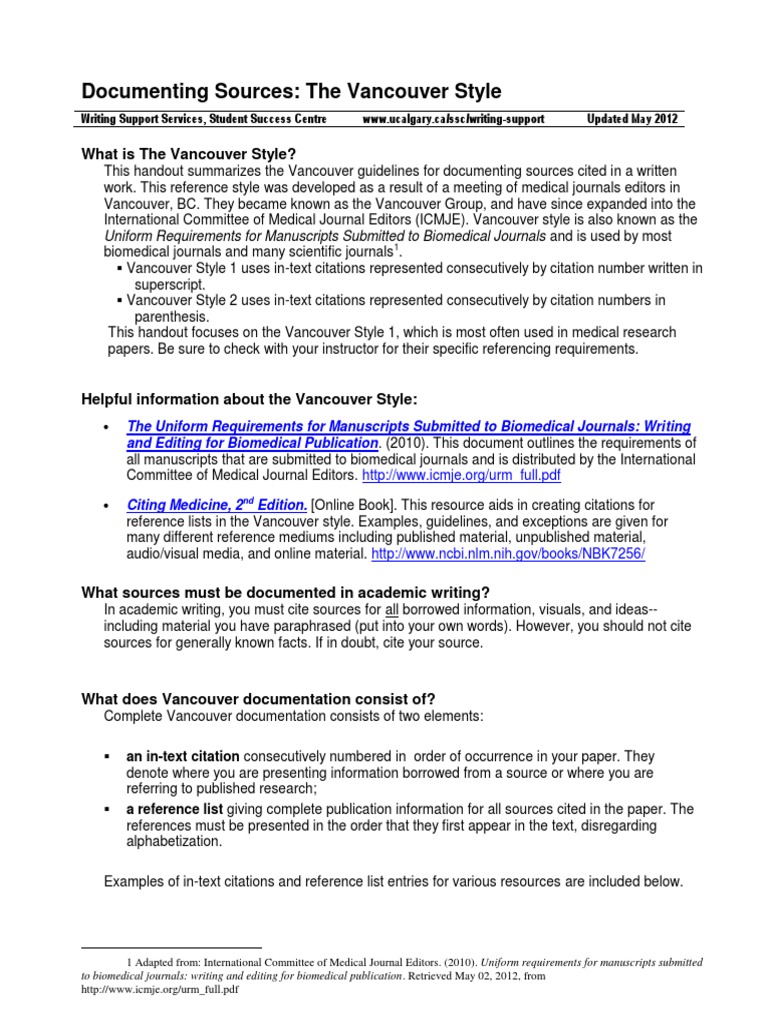 BMJ Vancouver Style - May 2012 | PDF | Citation | Reference