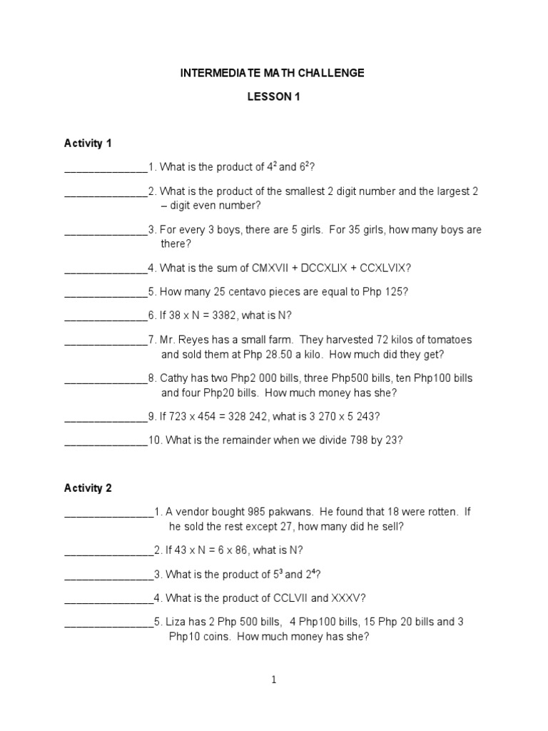 Intermediate Math Challenge | PDF | Fraction (Mathematics ...