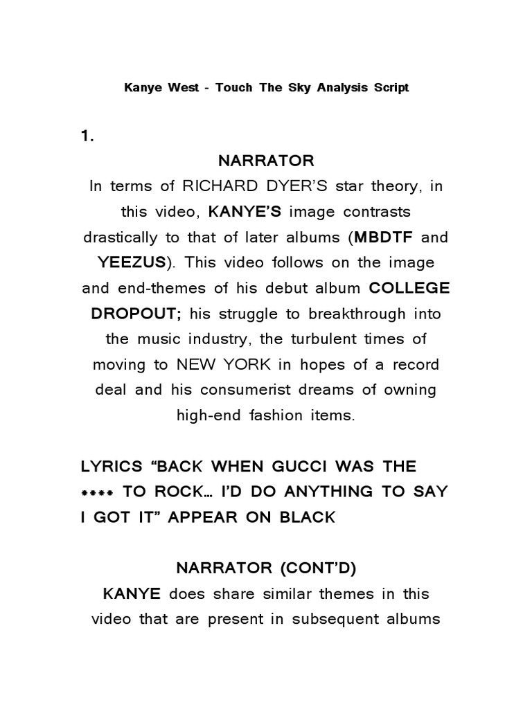 Analysis of Kanye West's "Touch The Sky" | PDF | Kanye West ...