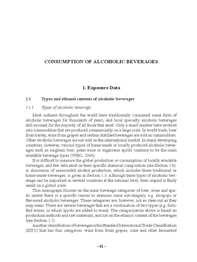 Consumption of Alcoholic Beverages 1. Exposure Data | PDF | Alcoholic ...