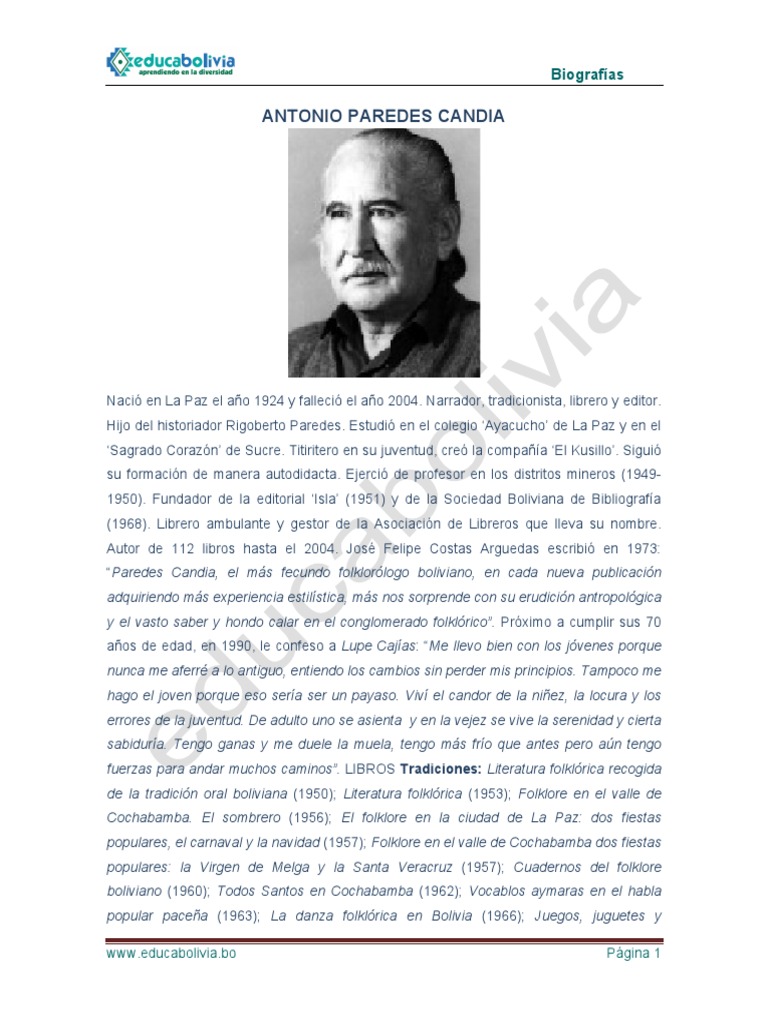 Antonio Paredes Candia | PDF | Bolivia | Folklore