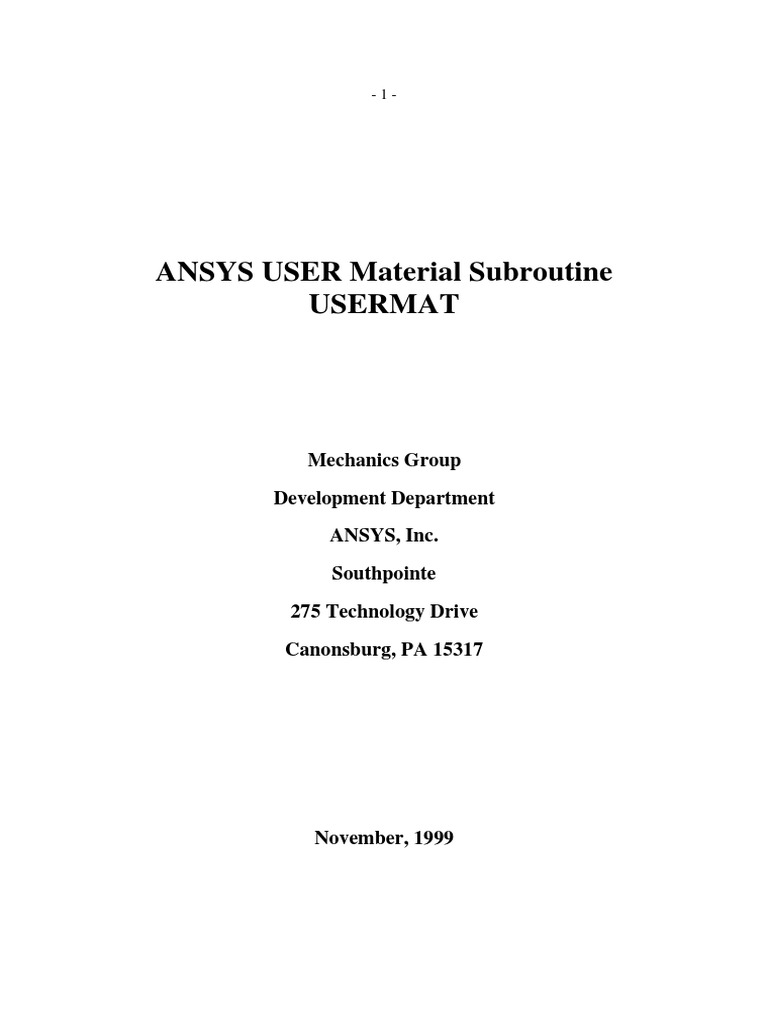 ANSYS USERMAT Subroutine Guide | PDF | Deformation (Mechanics) | Matrix ...