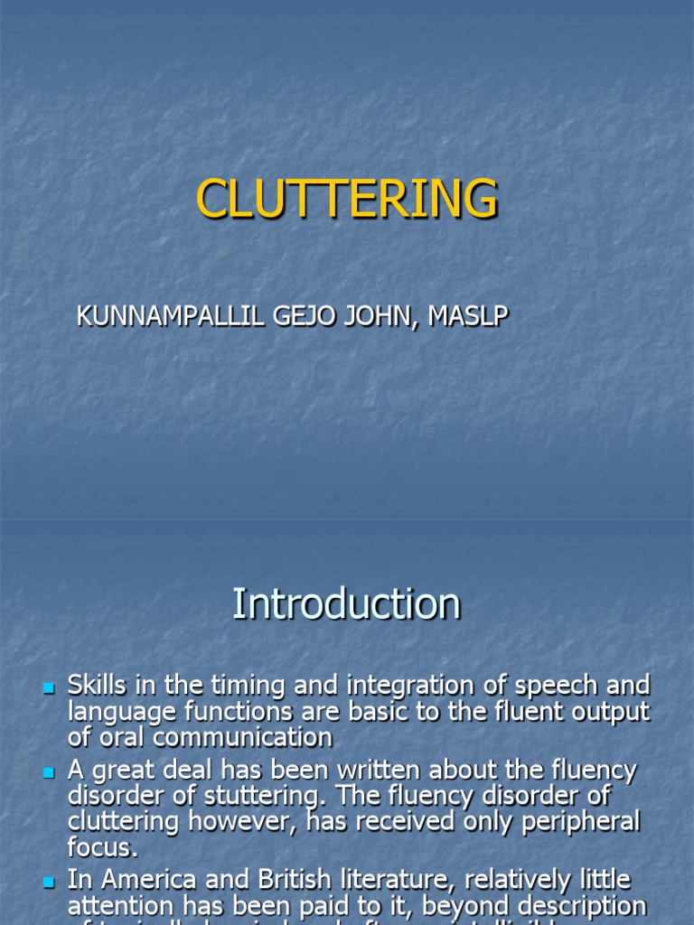 Cluttering./ Kunnampallil Gejo | PDF | Stuttering | Psychological ...