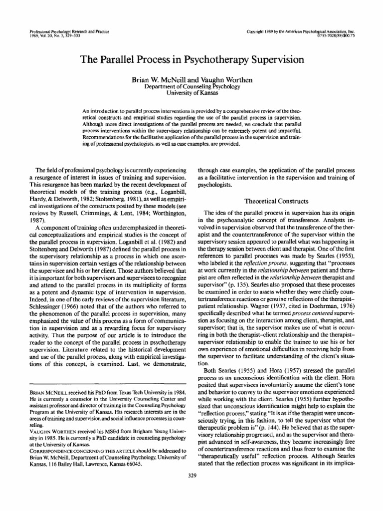 Parallel Process in Psychotherapy Supervision PDF | PDF | Counseling ...