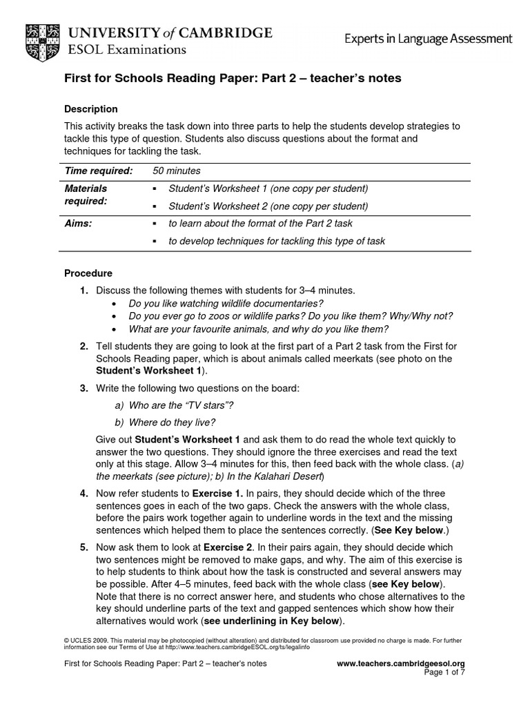 Fce For Schools Reading Part 2 PDF | PDF | Meerkat | Worksheet