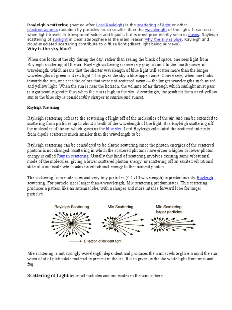 Rayleigh Scattering | PDF | Scattering | Sky