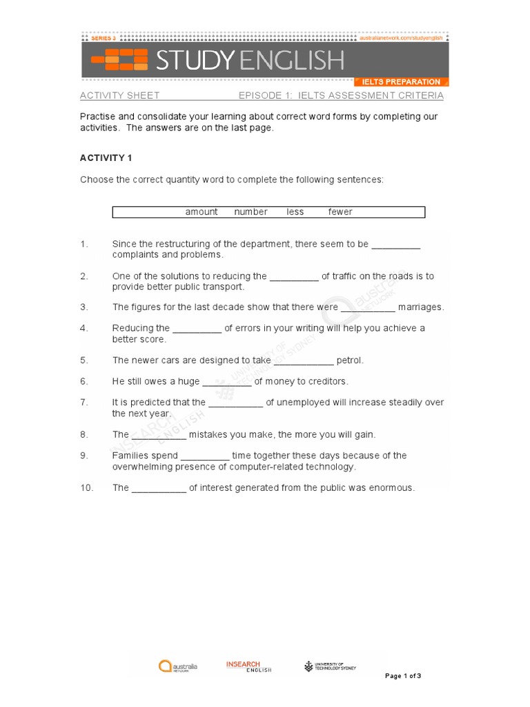 IELTS Assessment Criteria Practice Sheet | PDF | Processes | Environment