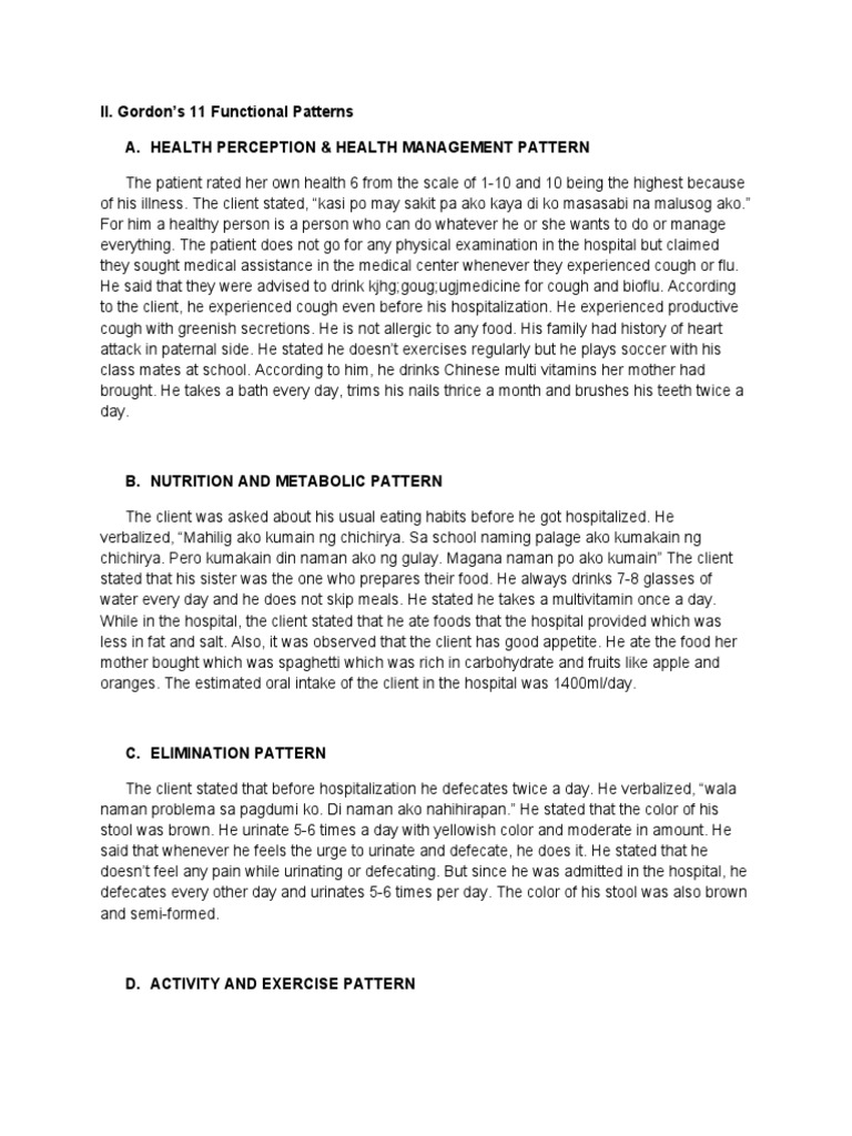 II. Gordon's 11 Functional Patterns A. Health Perception & Health ...