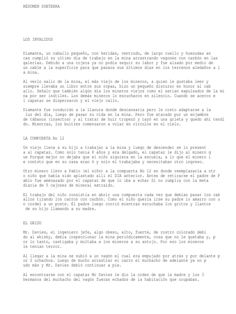 Resumen Por Capitulo Libro Subterra | PDF | Pelo | Naturaleza