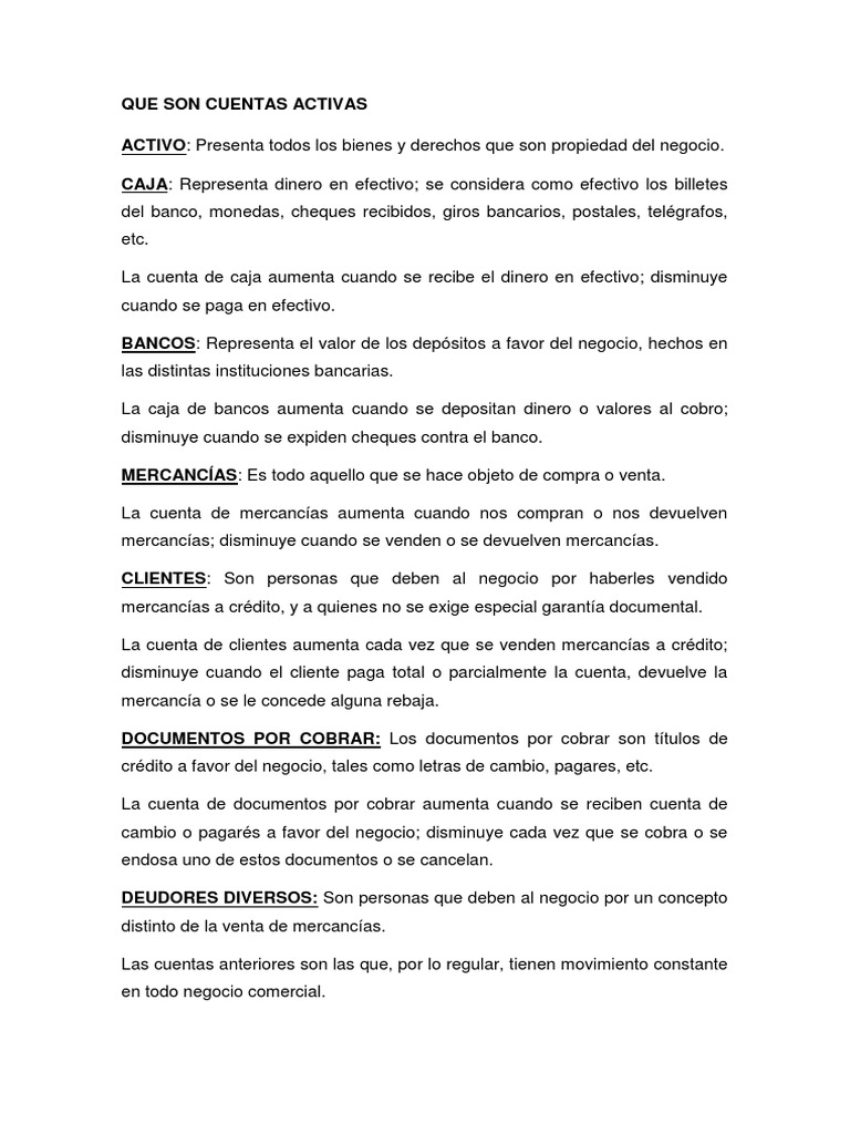 Que Son Cuentas Activas | Bancos | Contabilidad