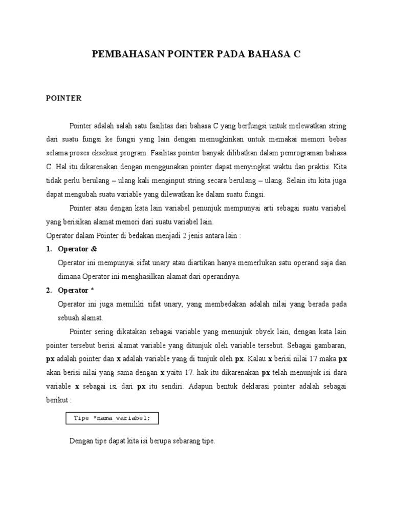 Pembahasan Pointer Dalam Bahasa C | PDF
