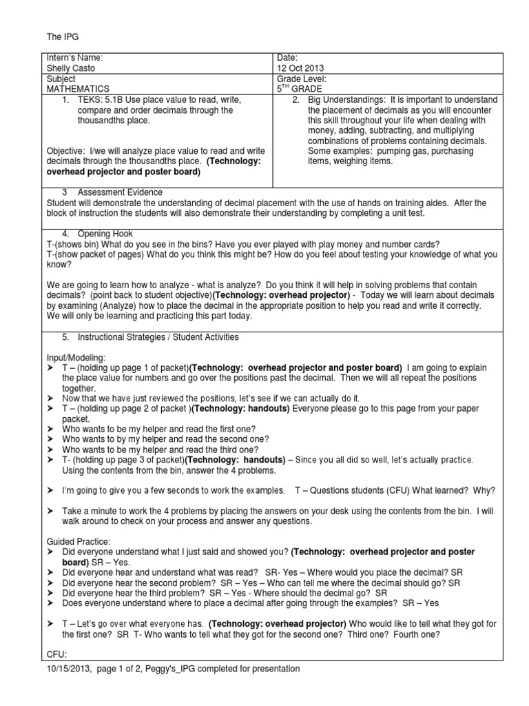 Math Ipg Lesson Plan Completed For Presentation | PDF | Lesson Plan ...