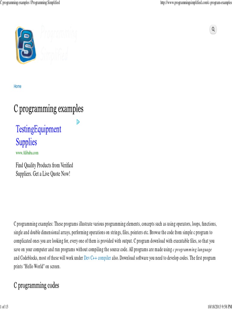 C Programming Examples - Programming Simplified | PDF | C (Programming Language) | String ...