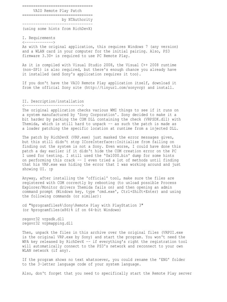 Vrppatch Readme Pdf Component Object Model Microsoft Windows