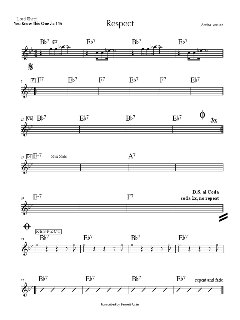 Respect (Bb) lead sheet