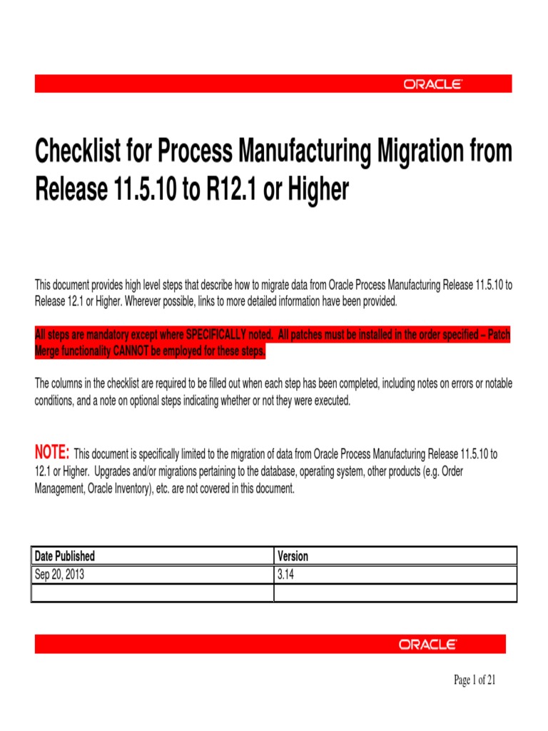 OPM Migration Checklist: 11.5.10 to R12.1+ | PDF | Oracle Database ...