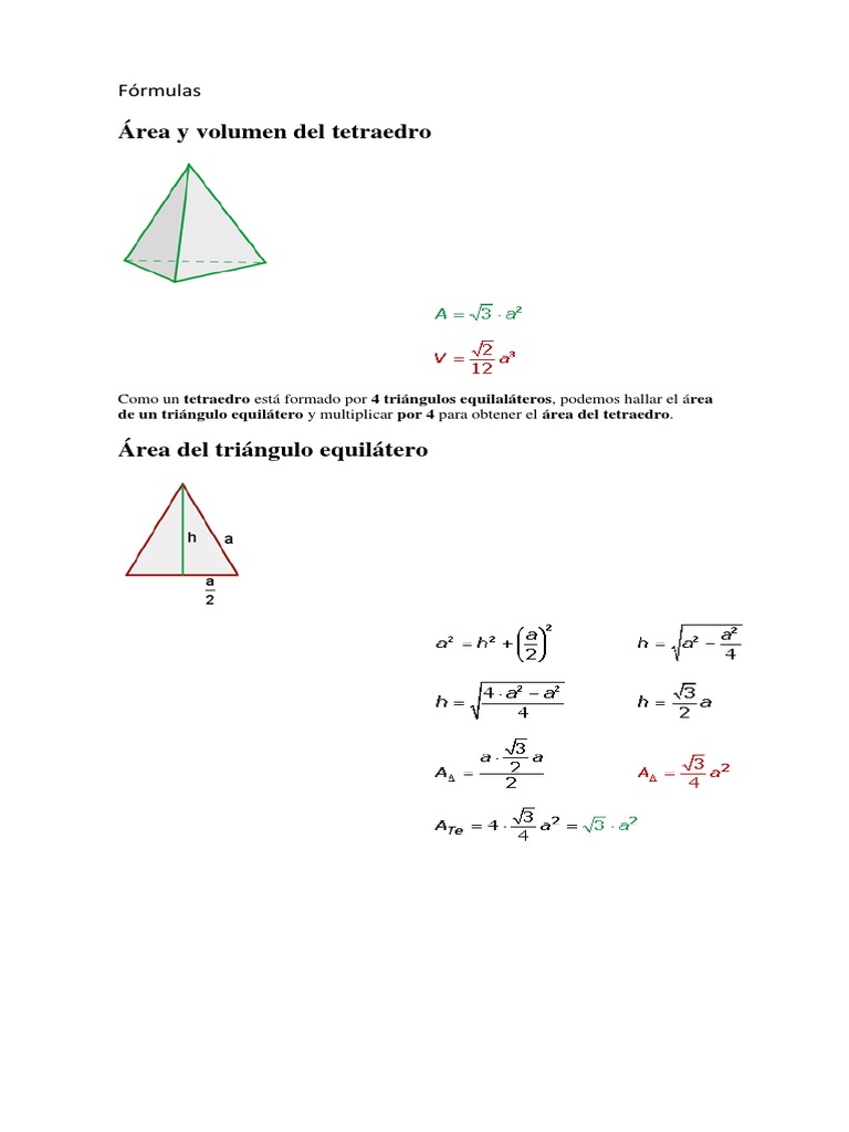 Área y Volumen Del Tetraedro | PDF | Hogar, jardinería y bricolaje ...