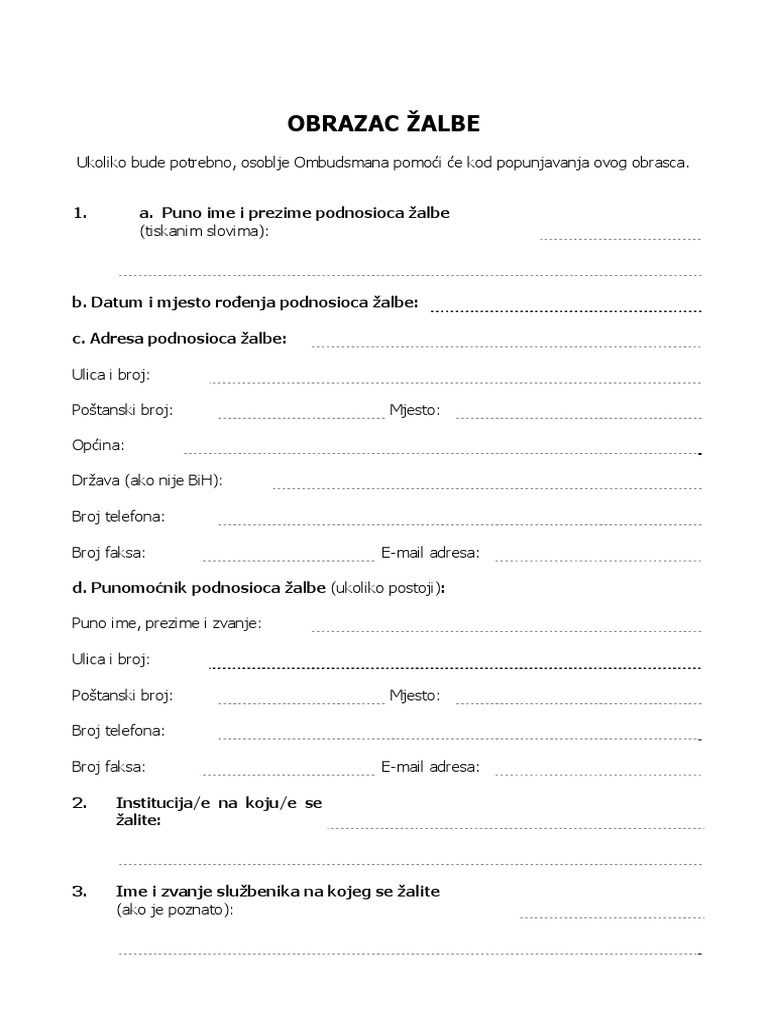 Obrazac Zalbe IOZZP HR PDF | PDF