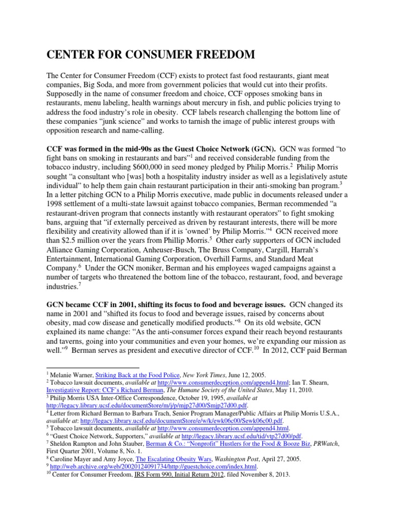 Center For Consumer Freedom | PDF | Business