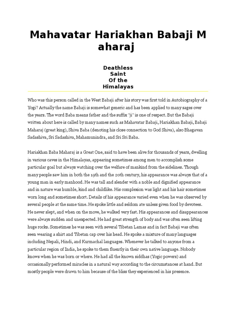 Mahavatar Babaji Immortal Sage of The Himalayas PDF | PDF | Paramahansa ...