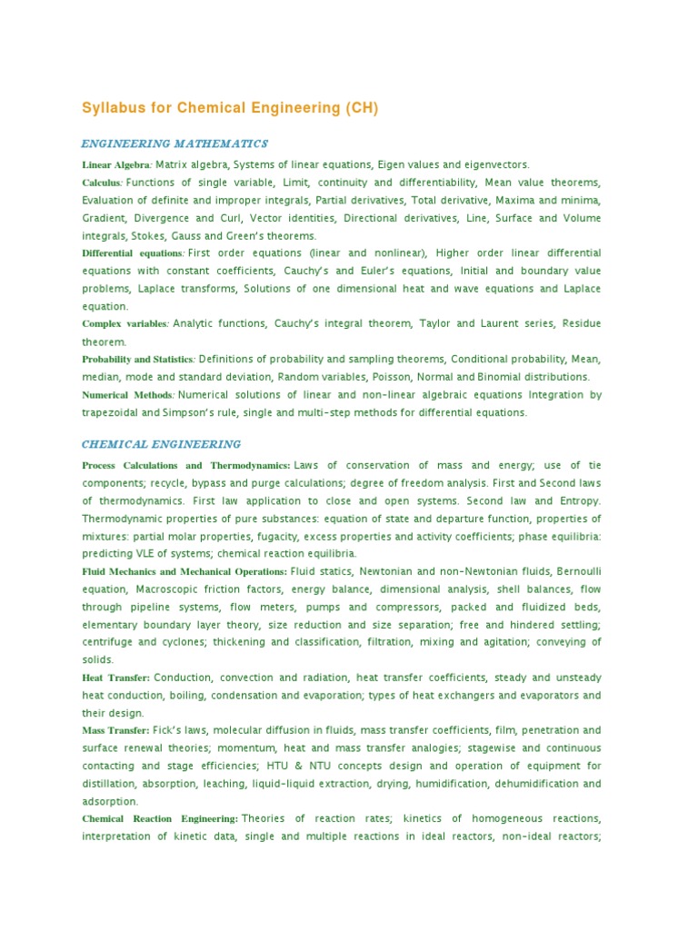 Chemical Engineering Syllabus | PDF | Science & Mathematics ...