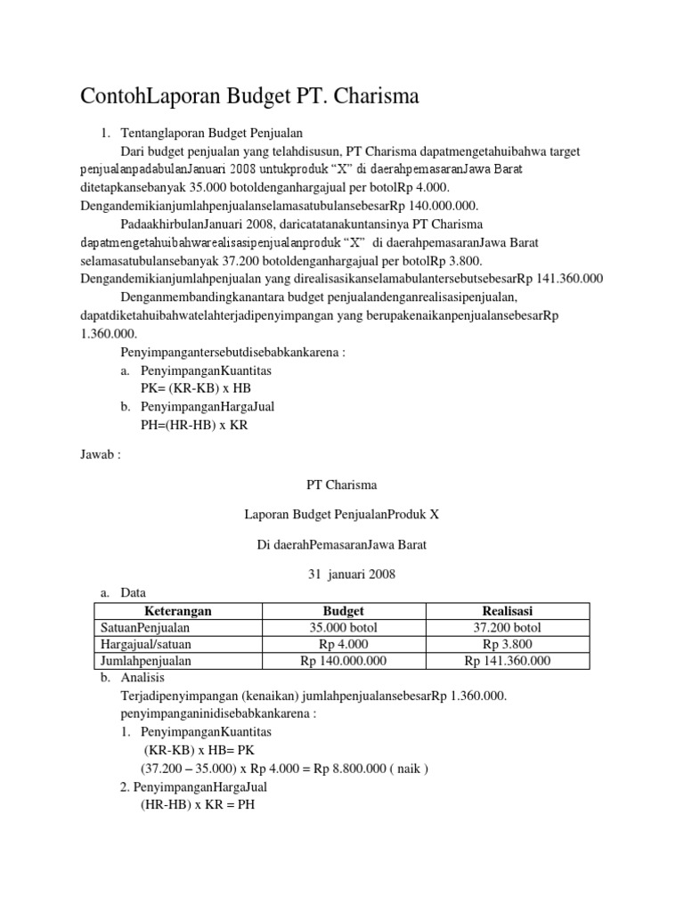 Contoh Laporan Budget PT | PDF