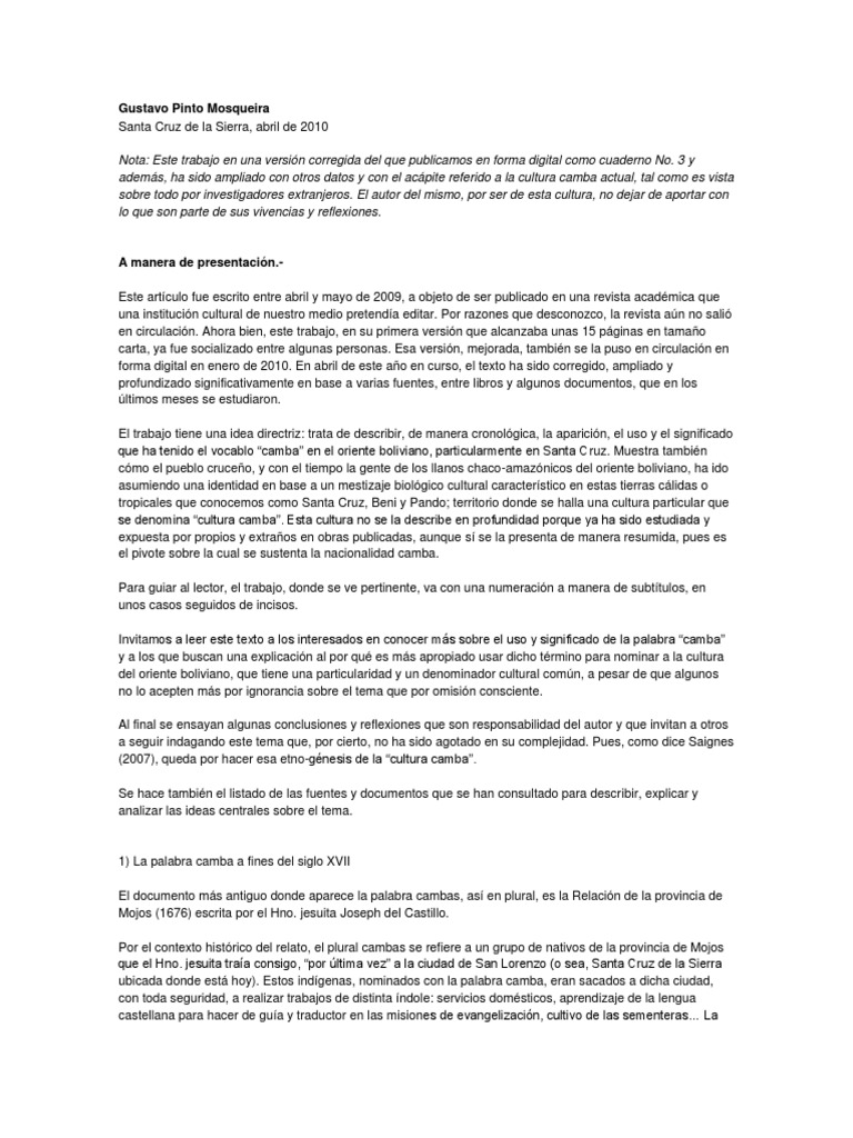Significado y Cultura del Camba en Bolivia | PDF | Métis | Bolivia