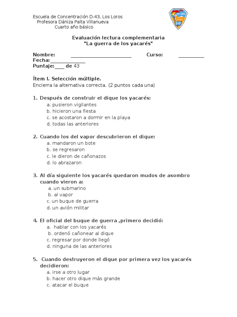 Actividades sobre "La guerra de los yacarés" | PDF