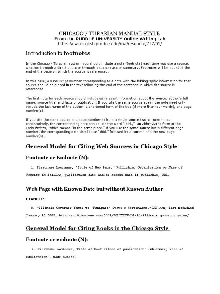 Chicago/Turabian Footnote Guide | PDF | Note (Typography) | Citation